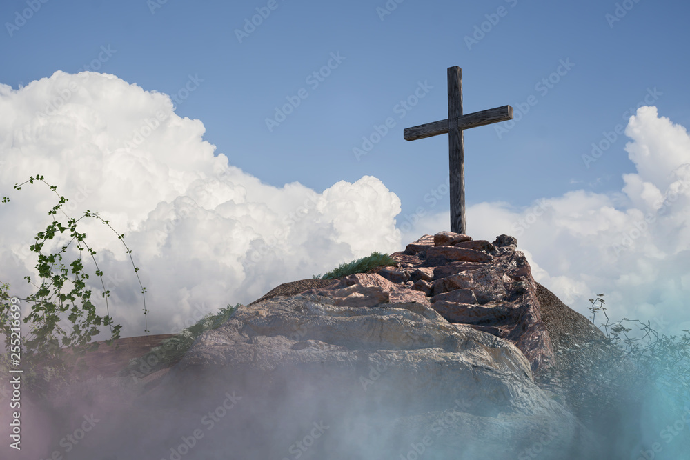 stairs to the cross of Jesus Christ 3d render Stock Illustration ...