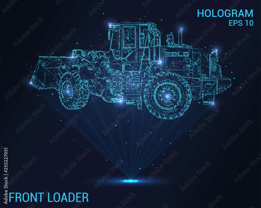 Front loader hologram. Digital and technological background of the ...