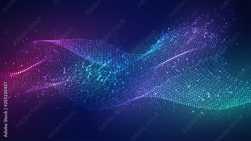 Dynamic abstract liquid flow particles background. Shining abstract particle flow background ...
