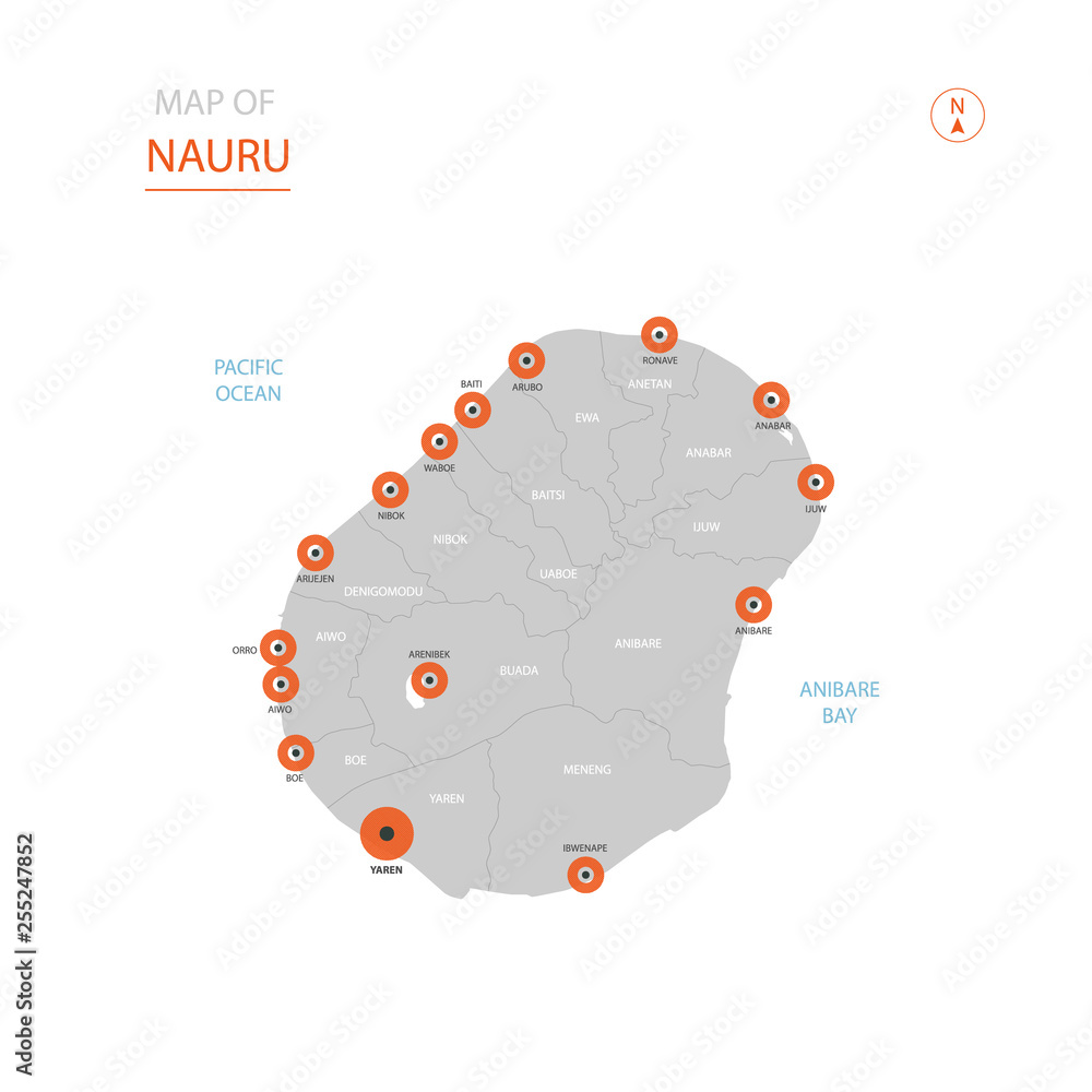 Stylized vector Nauru map showing big cities, capital Yaren ...