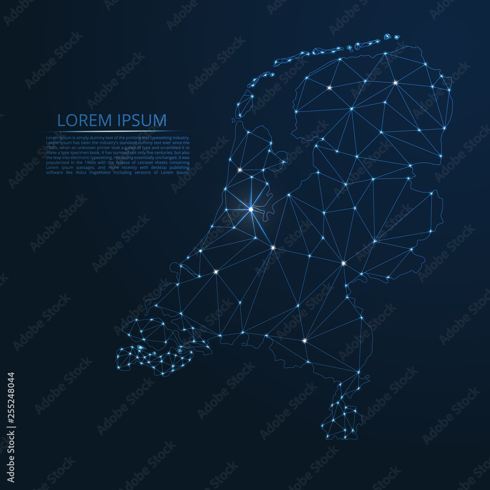 Netherlands communication network map. Vector low poly image of a ...
