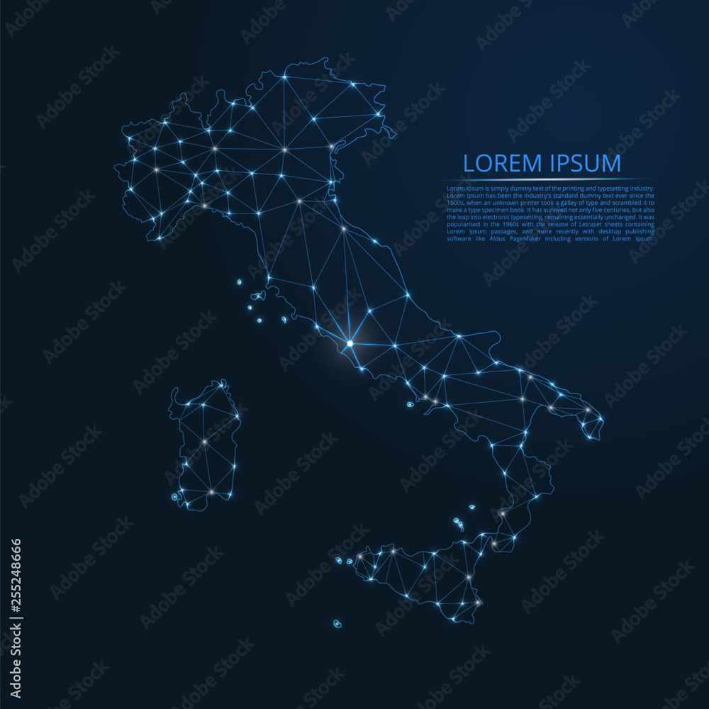 Italian Republic communication network map. Vector low poly image of a ...