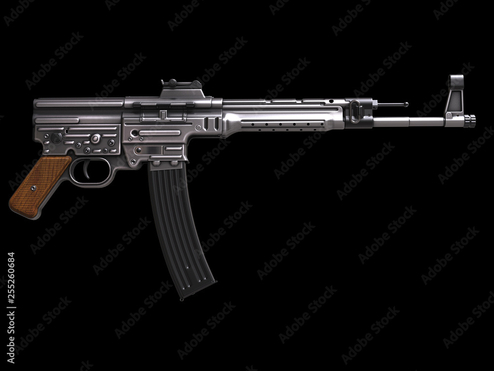 Vintage sub machine gun with extended clip - side view Stock ...
