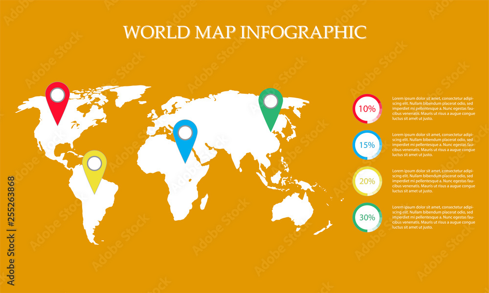 World Map Vector, InfoGraphic Concept, Flat Earth Map For Website ...