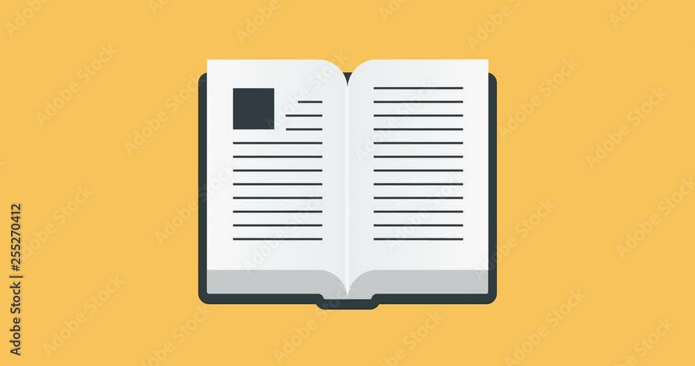 animation open book icon in a flat style on orange background. Stock ...