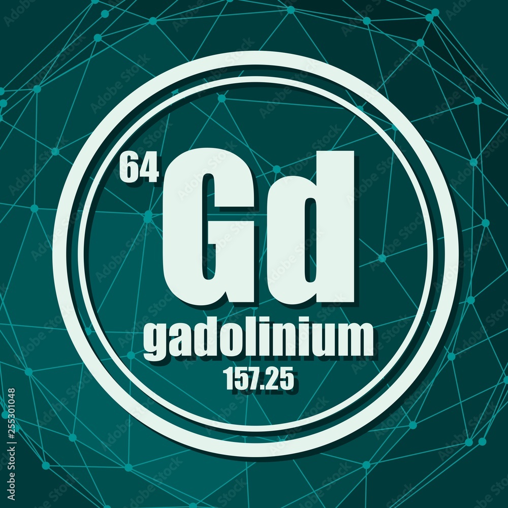 Gadolinium chemical element. Sign with atomic number and atomic weight ...