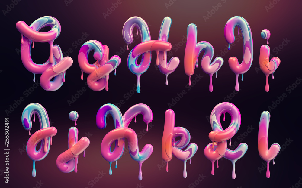 Cream alphabet, set of 3d letters with melted colorful shape. Stock ...