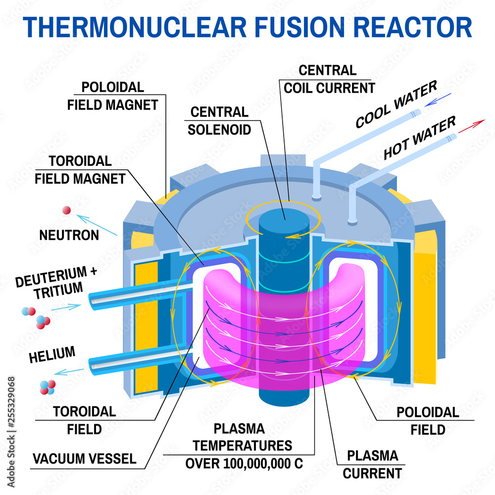Thermonuclear fusion reactor diagram. Vector. Way to new energy. Device ...