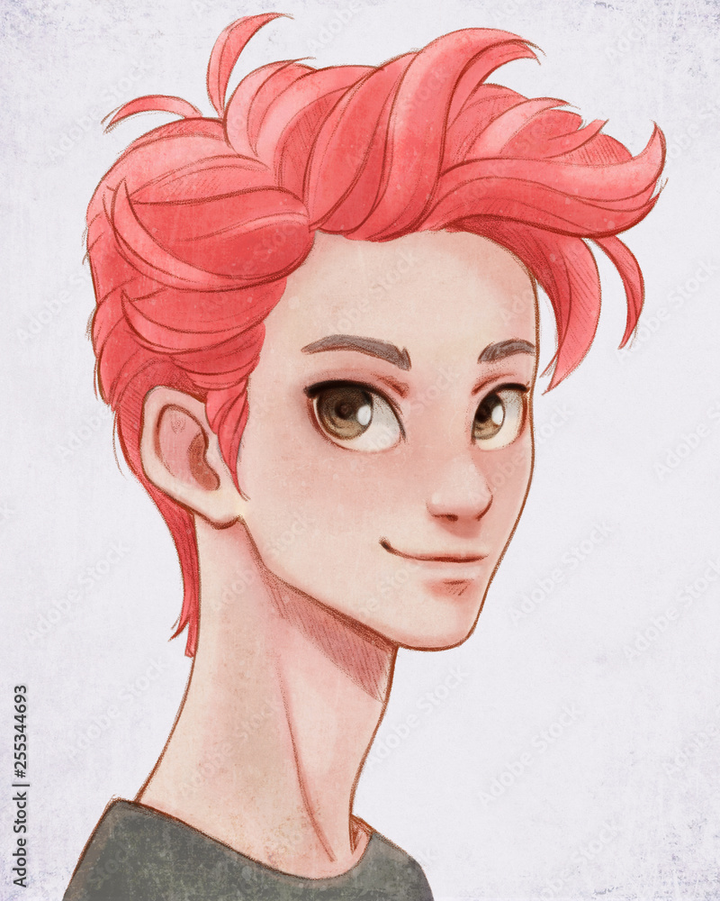 Hand drawn watercolor illustration of portrait of a handsome cartoon ...