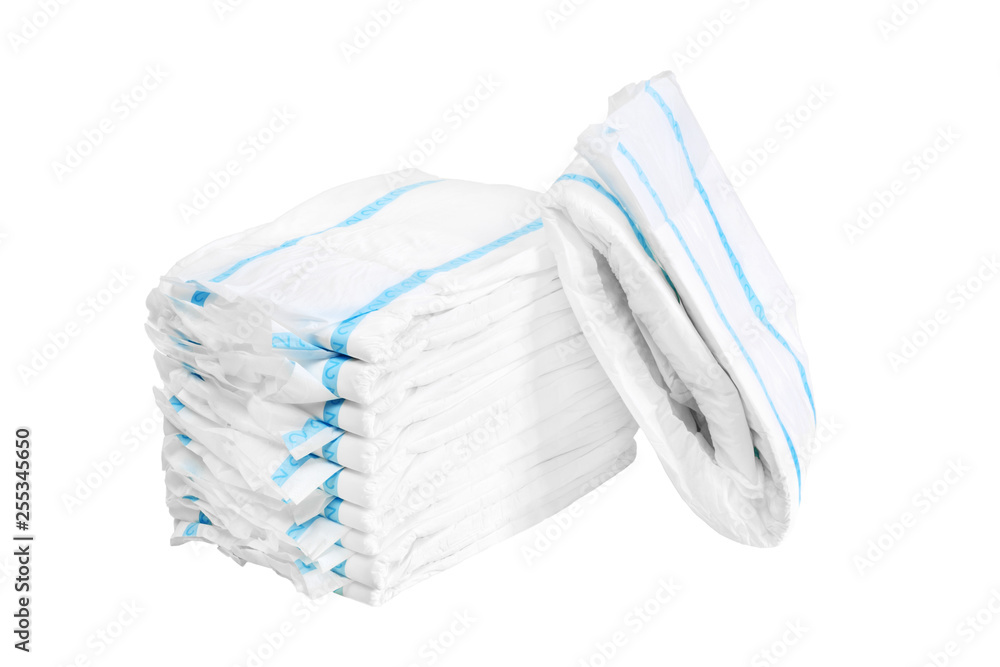 Stack of adult diapers isolated on white background. Health care for ...