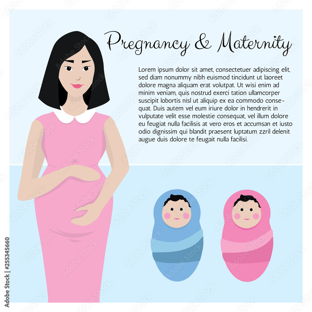 Pregnancy and Maternity cute cartoon vector illustration. Young ...