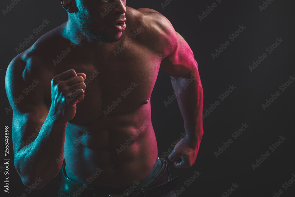 Fotografia do Stock: Unrecognizable Afro american bodybuilder with ...