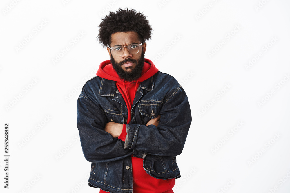 Portrait of annoyed and angry handsome african-american stylish bearded ...