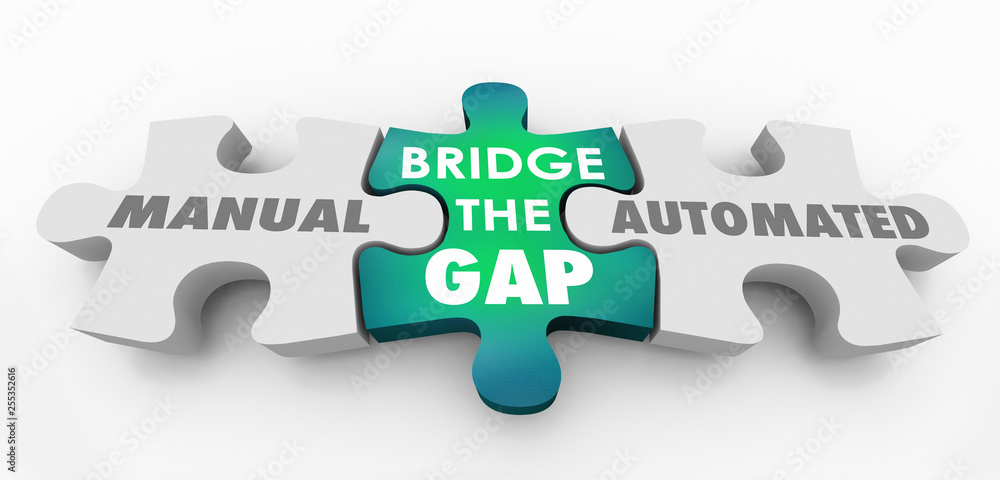 Manual Automated Bridge the Gap Puzzle Pieces 3d Illustration Stock ...