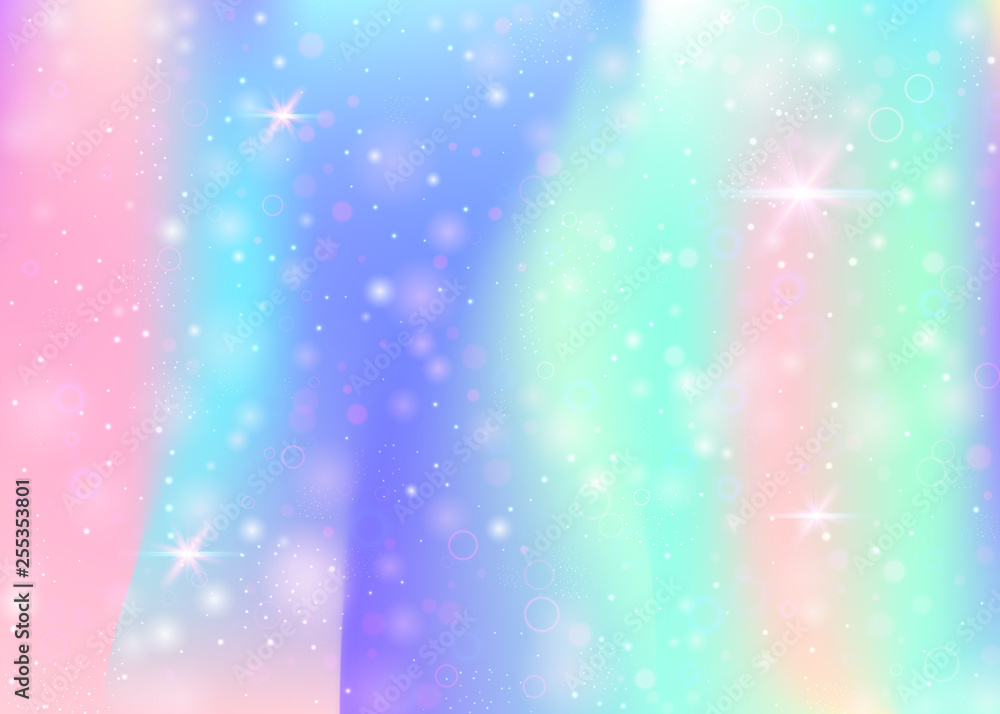 Magic background with rainbow mesh. Liquid universe banner in princess ...