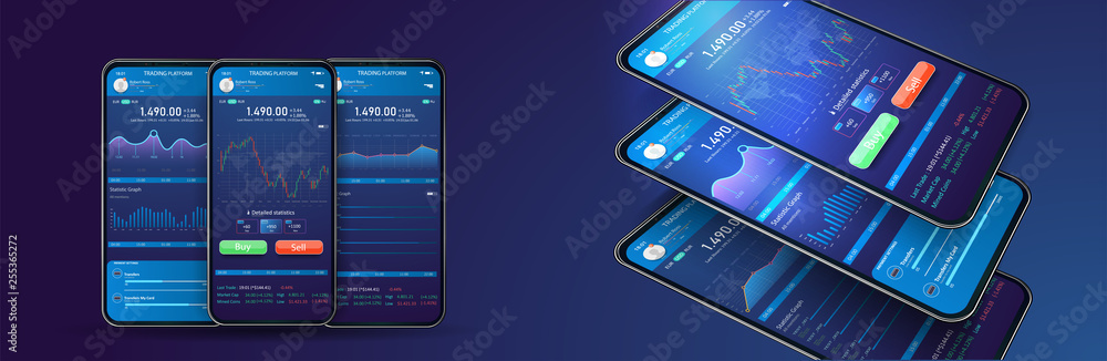 Trade exchange app on phone screen. Mobile banking cryptocurrency UI UX ...