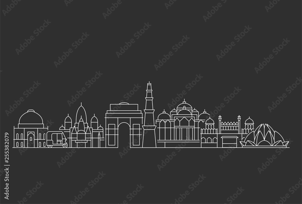 New Delhi skyline. Stock Vector | Adobe Stock