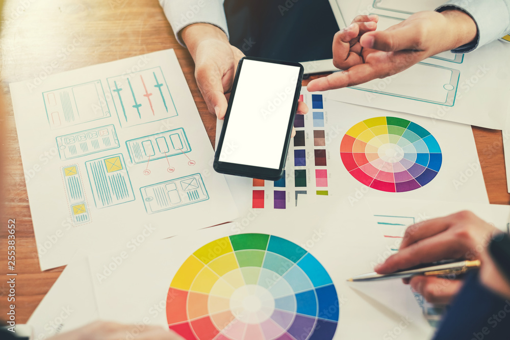 Teamwork process, Graphic designer creative planning work together on ...