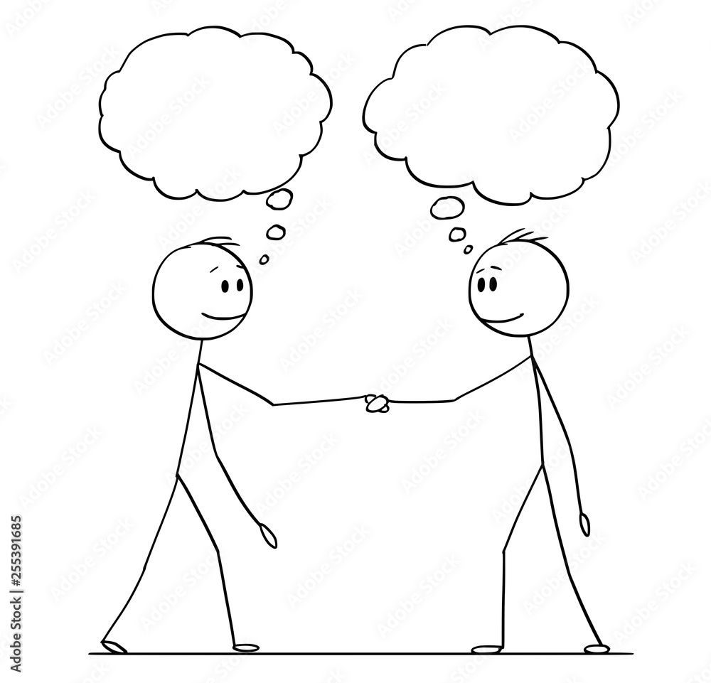 Cartoon stick figure drawing conceptual illustration of two men or ...