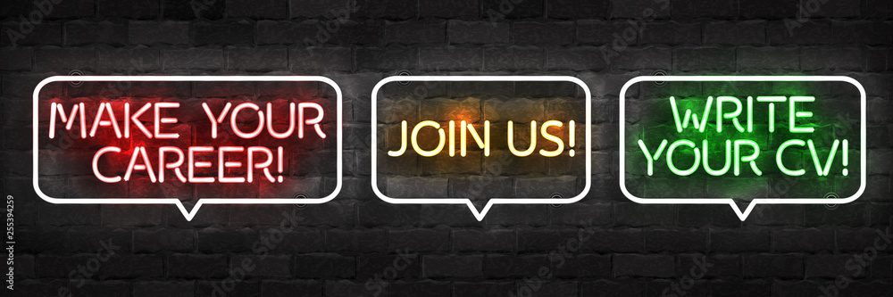 Vector set of realistic isolated neon sign of Hire logo for template ...