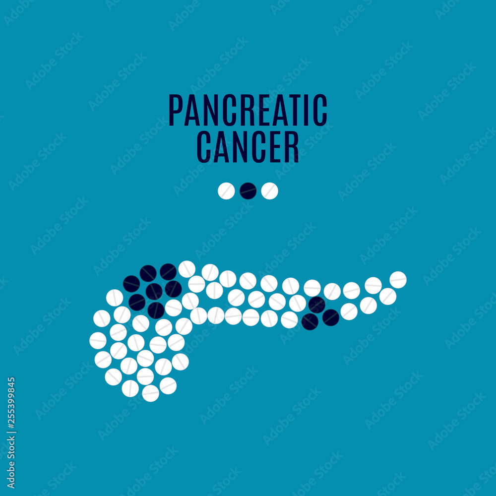 Pancreatitis awareness vector poster with pancreas made of pills on ...