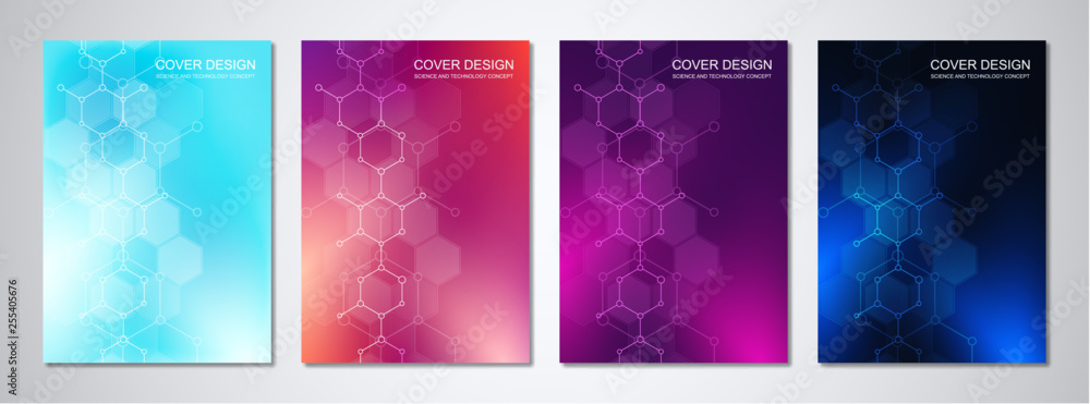 Vector templates for cover or brochure, with molecular structures and ...