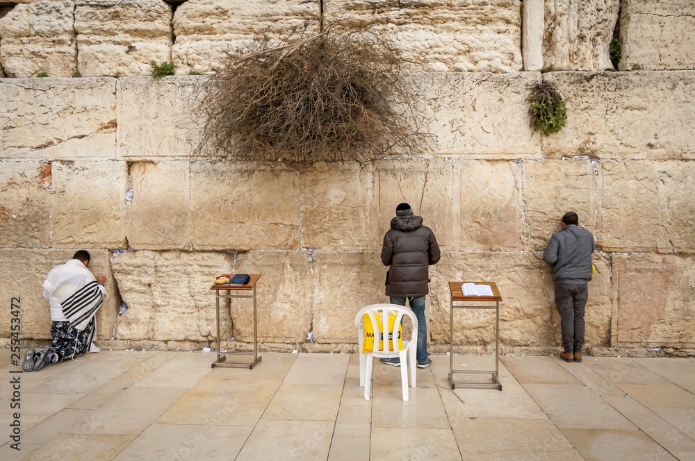 JERUSALEM, ISRAEL. February 15, 2019. Jewish people praying at the ...