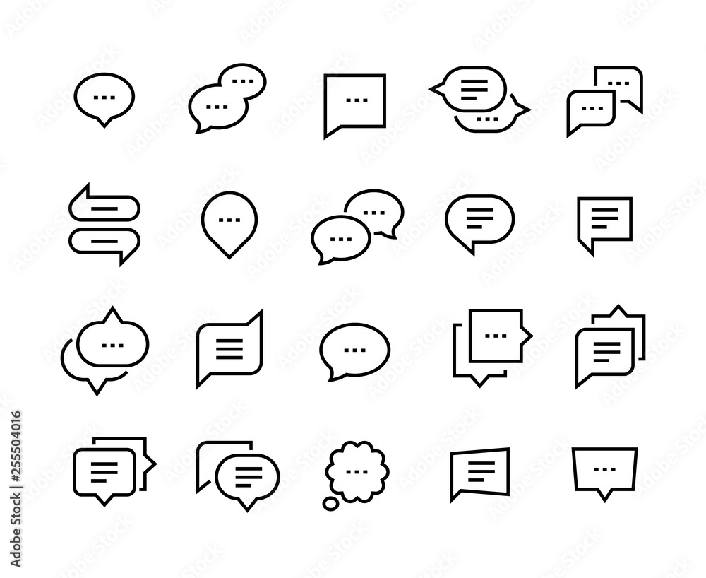 Speech bubble line icons. Talk chat thin conversation dialog symbols ...