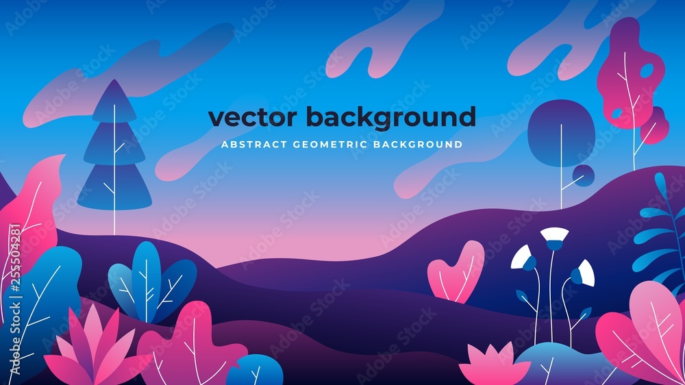 Gradient plant landscape. Flat jungle spring trees with copy space ...