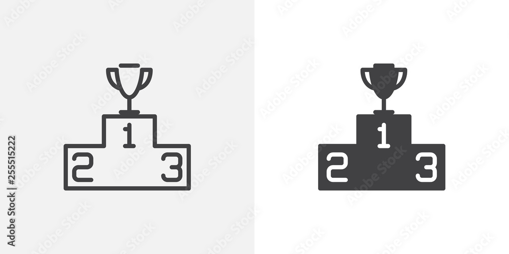 Winners podium with trophy icon. line and glyph version, outline and ...