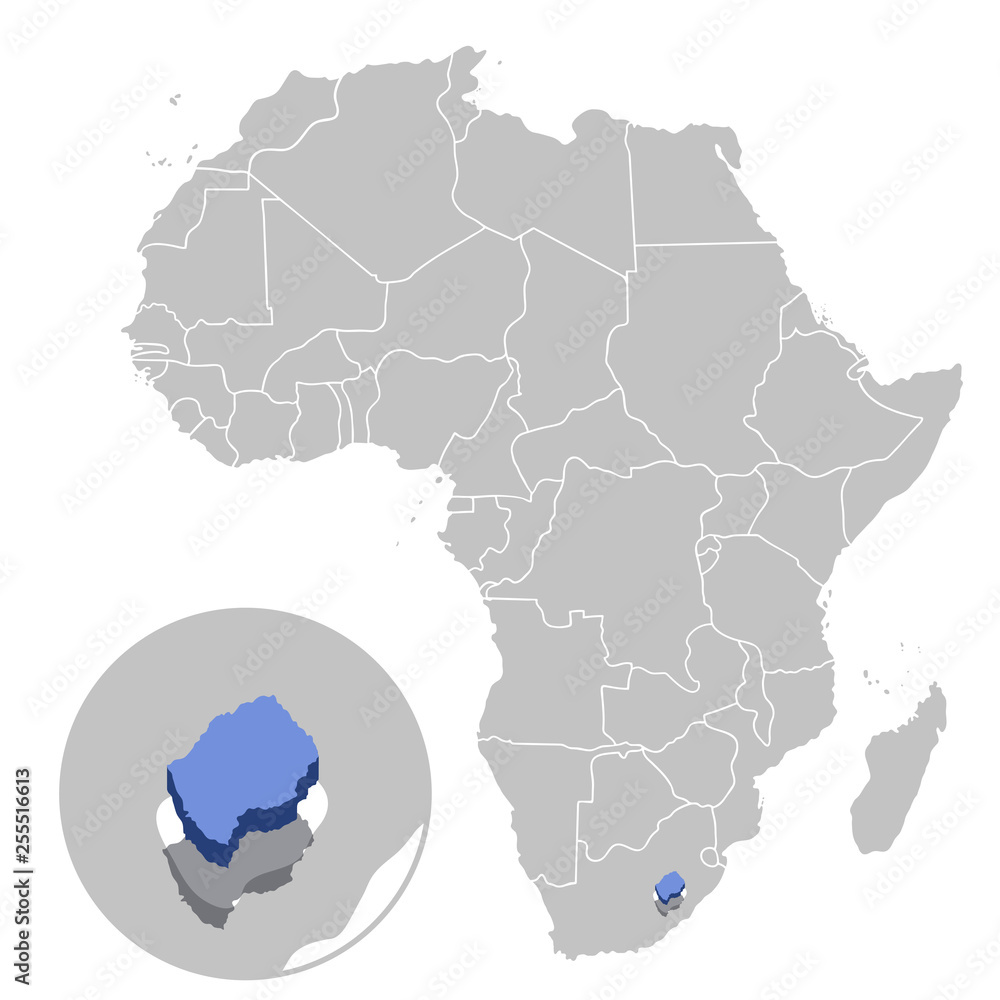Vector illustration of Lesotho in blue on the grey model of Africa map ...