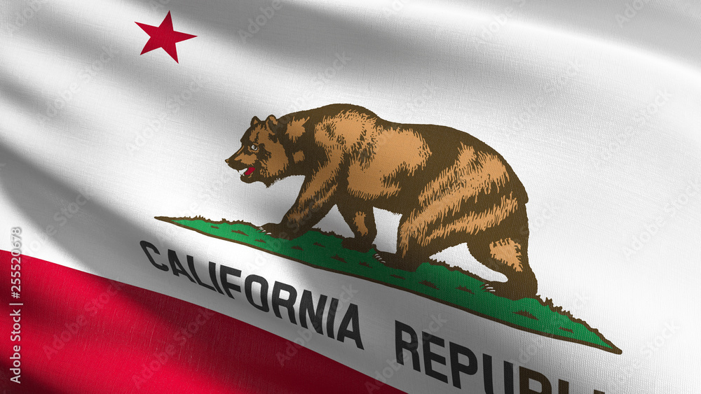 California state flag in The United States of America, USA, blowing in ...