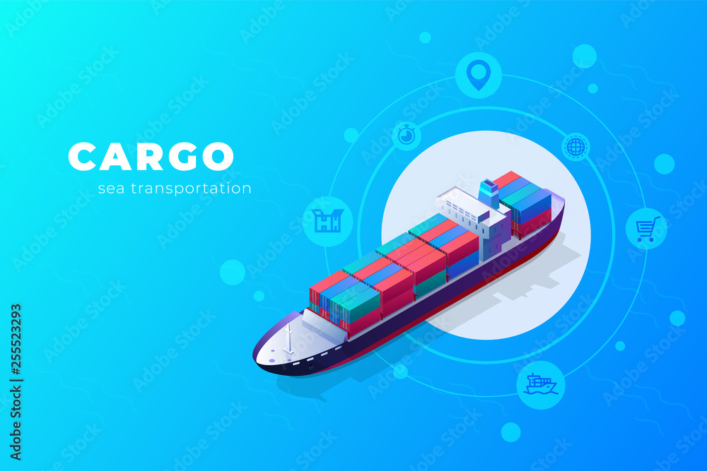 Isometric cargo ship container in the ocean transportation ...