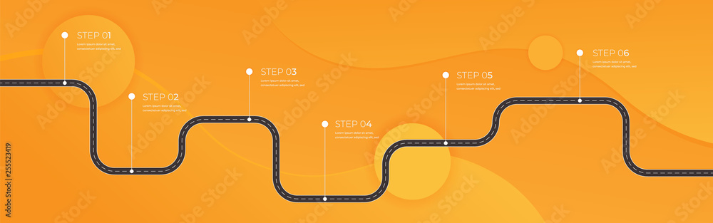 Road map and journey route infographics template. Winding road timeline ...