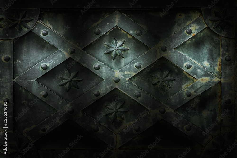 old wooden rusty medieval wall with rhombus pattern with stars and ...