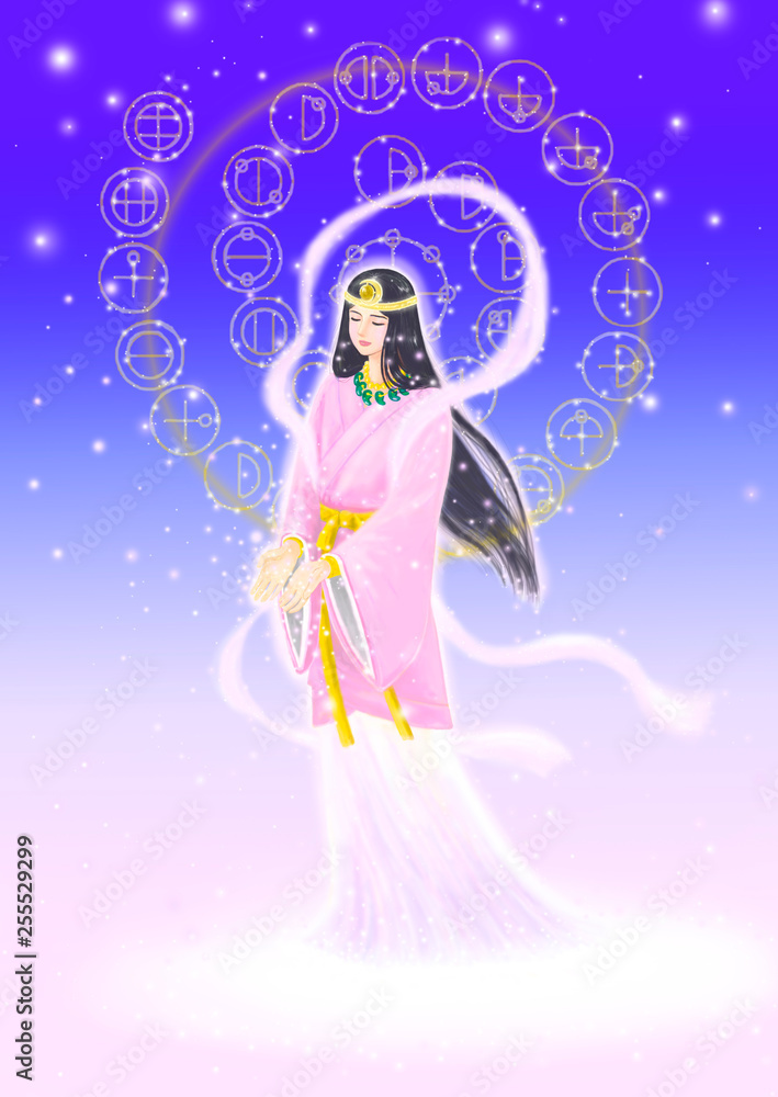 Japanese Goddess and Ancient Characters "Kata Kamuna" Stock ...