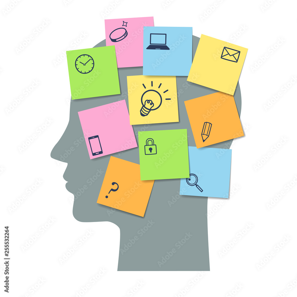 Sticky note and icon on human face Stock Vector | Adobe Stock