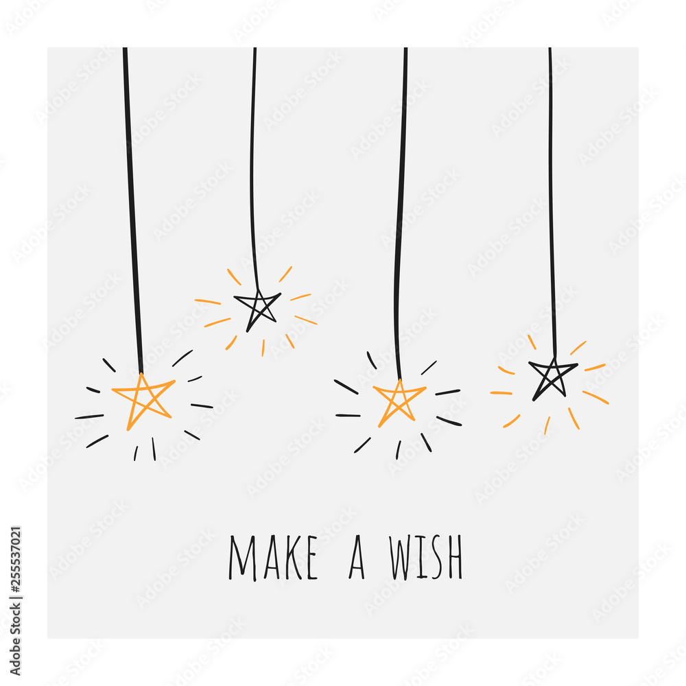 Make a wish poster, banner, card, postcard with shiny doodle hand drawn ...