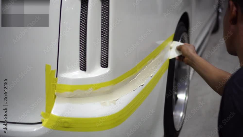 Bumper fiberglass fitting on body car.Using plastic putty ,Prepare ...