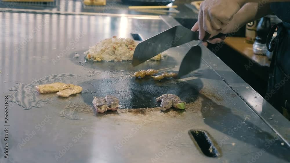 The process of cooking of traditional Japanese food in a Japanese ...