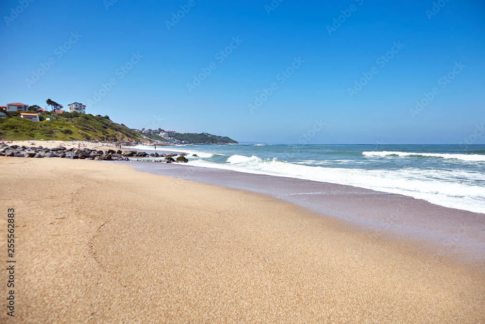 Sandy beach on Atlantic ocean coast. Bidart is a coastal small town in ...