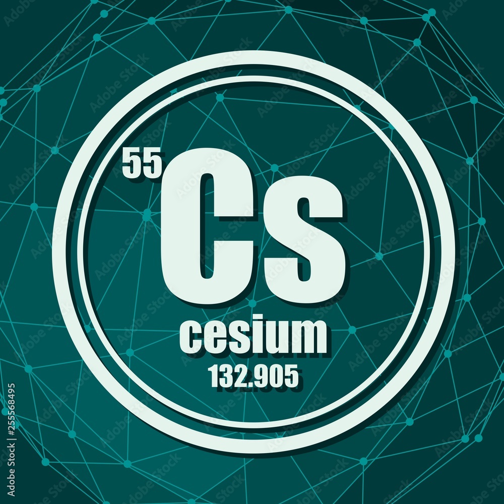 Cesium chemical element. Sign with atomic number and atomic weight ...