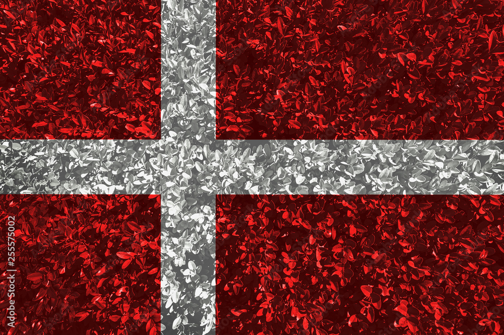 Danish flag with texture of leaves and bushes. Background wallpaper for ...