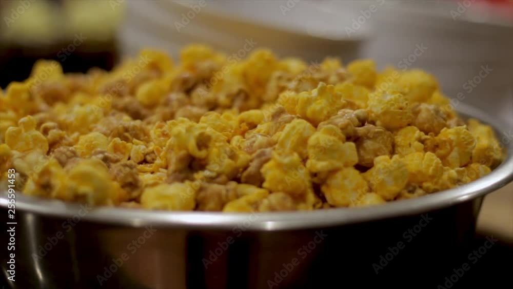 Big bowl of popcorn close up. Party food snack mix. Yummy popcorn high ...