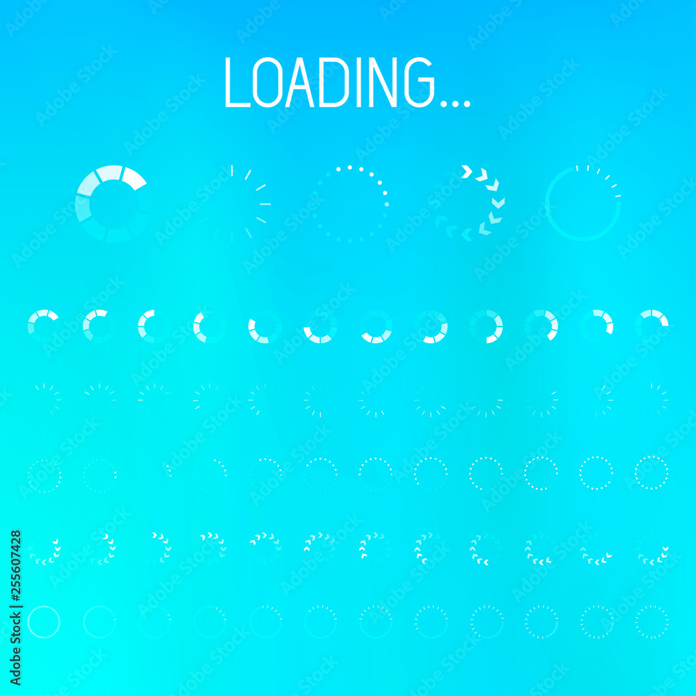 Set of contour progress bars with percentages. Loader and preload circle ui indicator. Load ...
