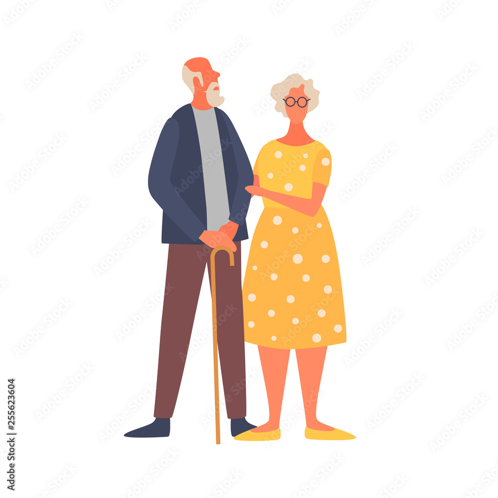 Elderly married couple. An old woman is holding an old man's arm ...