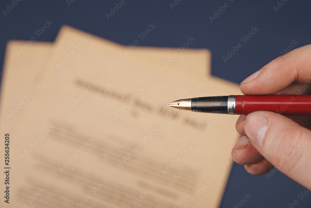 Notary's public pen and stamp on testament and last will. Notary public ...