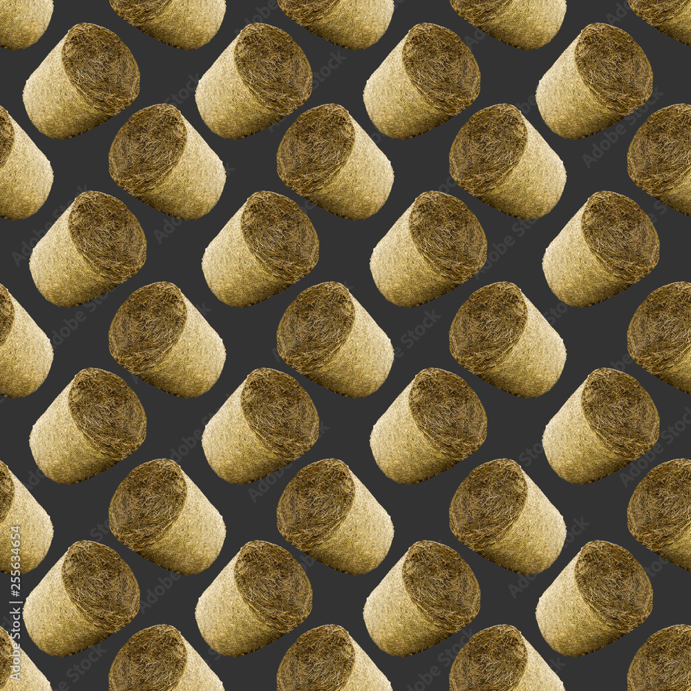 Raster seamless pattern. Bales of s straw on a black background. Site ...