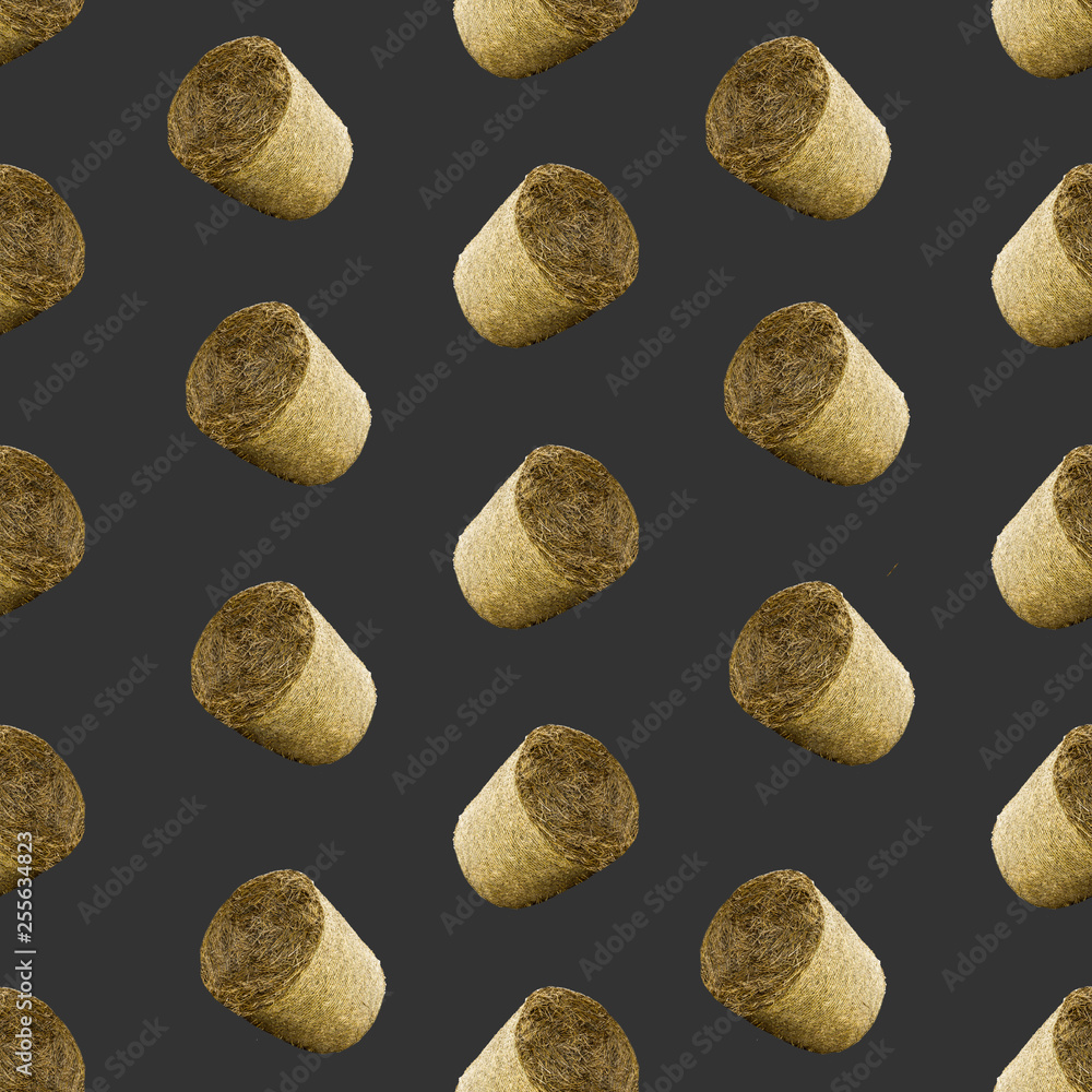 Raster seamless pattern. Bales of s straw on a black background. Site ...