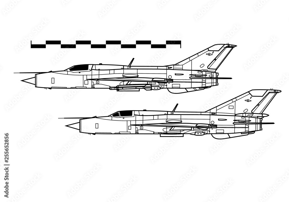 Mikoyan MiG-21 Fishbed. Outline drawing Stock Vector | Adobe Stock